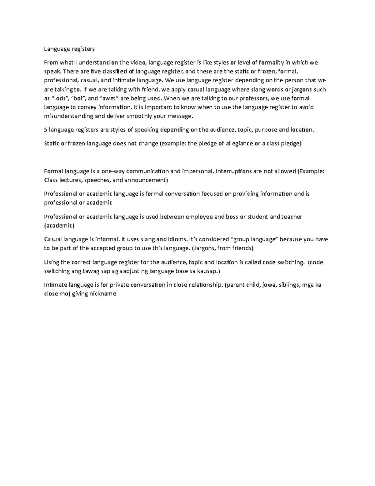 Concepts about Language registers - Language registers From what I ...