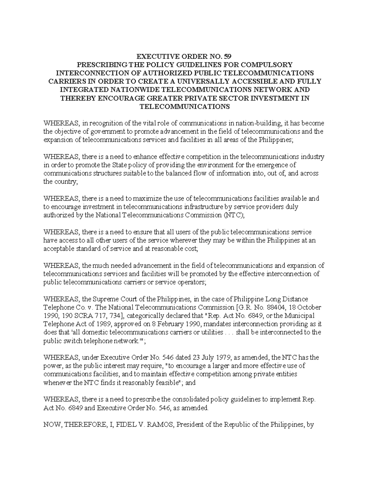 Eo59 - Prescribing The Policy Guidelines For Compulsory Interconnection Of Authorized Public ...