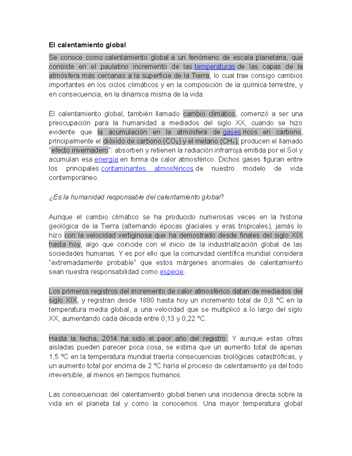 El calentamiento global - El calentamiento global, también llamado ...