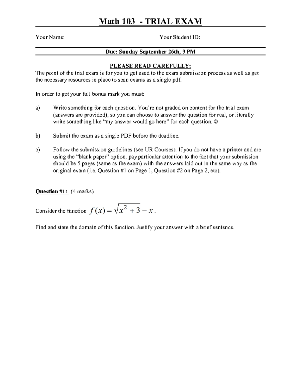 M103 trial exam you can use to work on questions - Math 103 - TRIAL ...