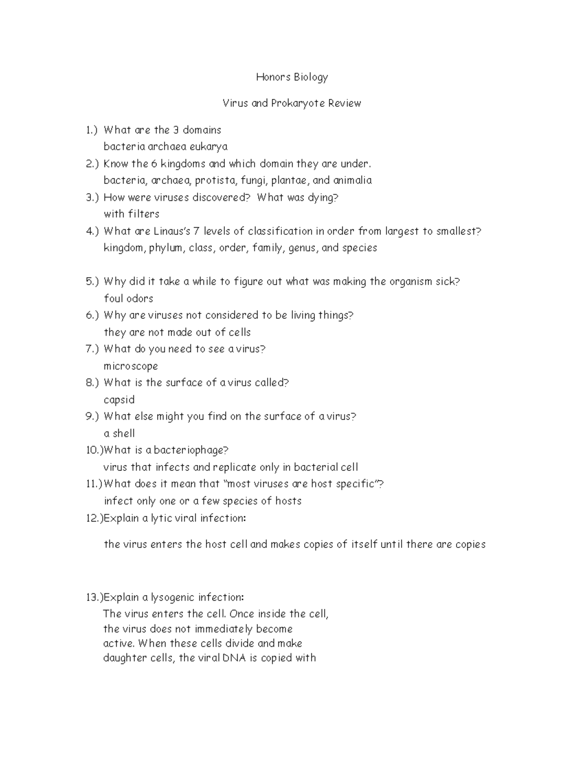 Chapter 21 Review+ - trf - Honors Biology Virus and Prokaryote Review 1 ...