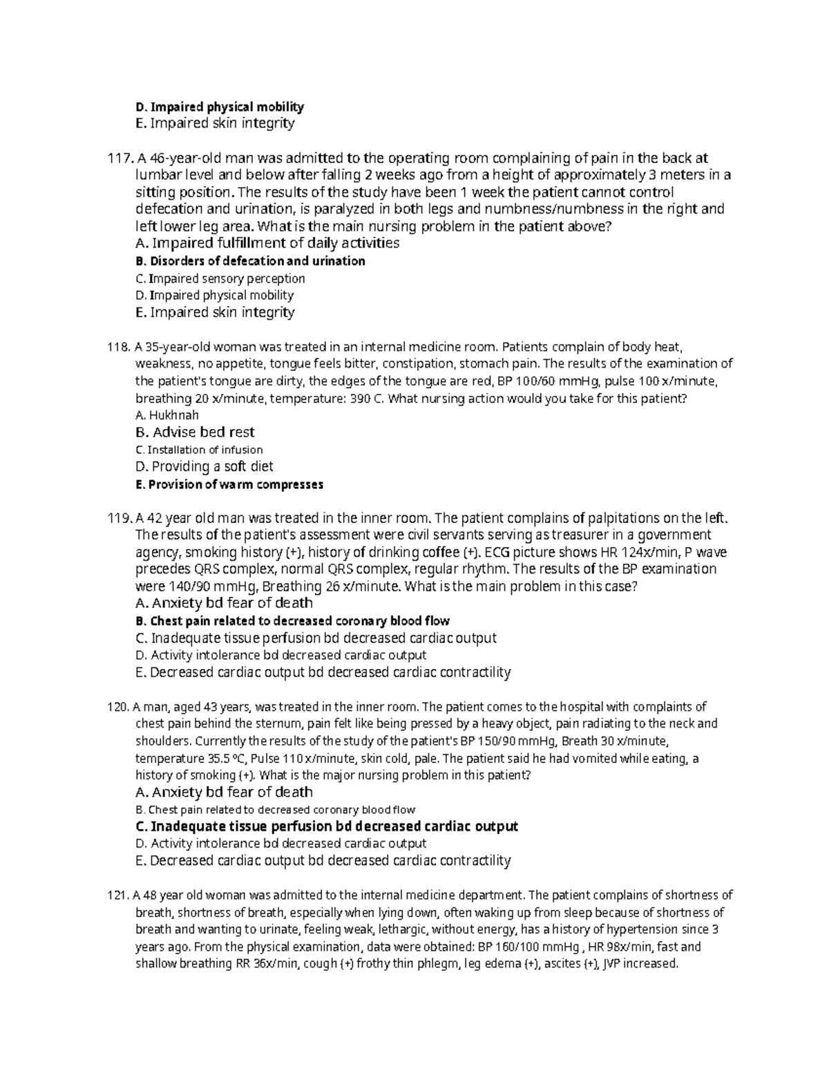 Materials of CTE - Nursing - D. Impaired physical mobility E. Impaired ...