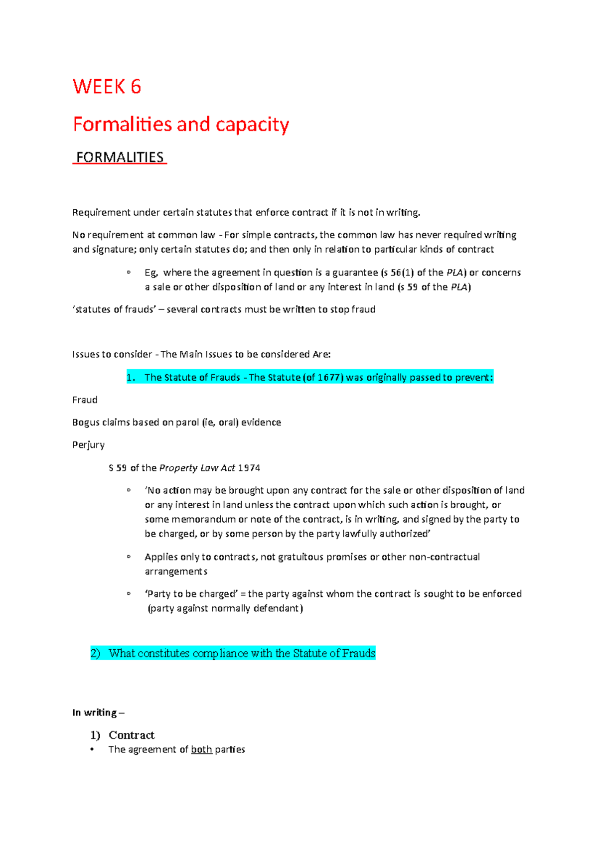 Formalities and capacity - contract - WEEK 6 Formalities and capacity ...
