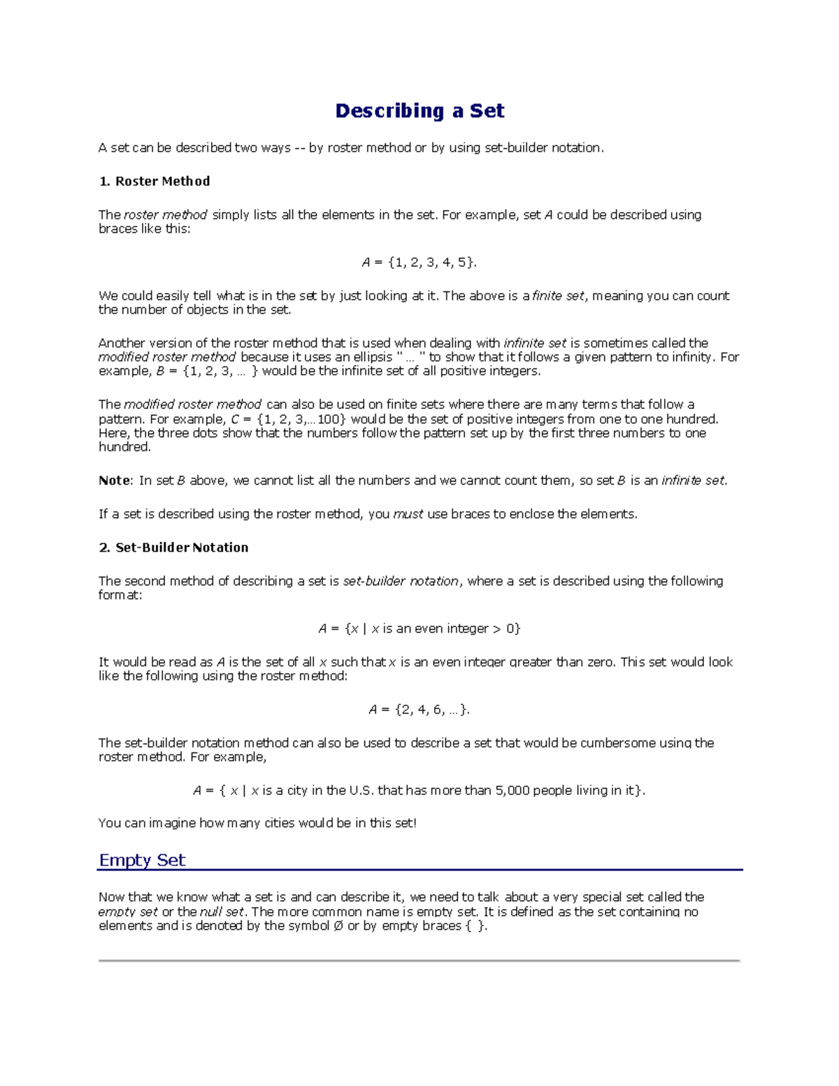 Describing a Set - Two types of sets :- set-builder and roaster form ...
