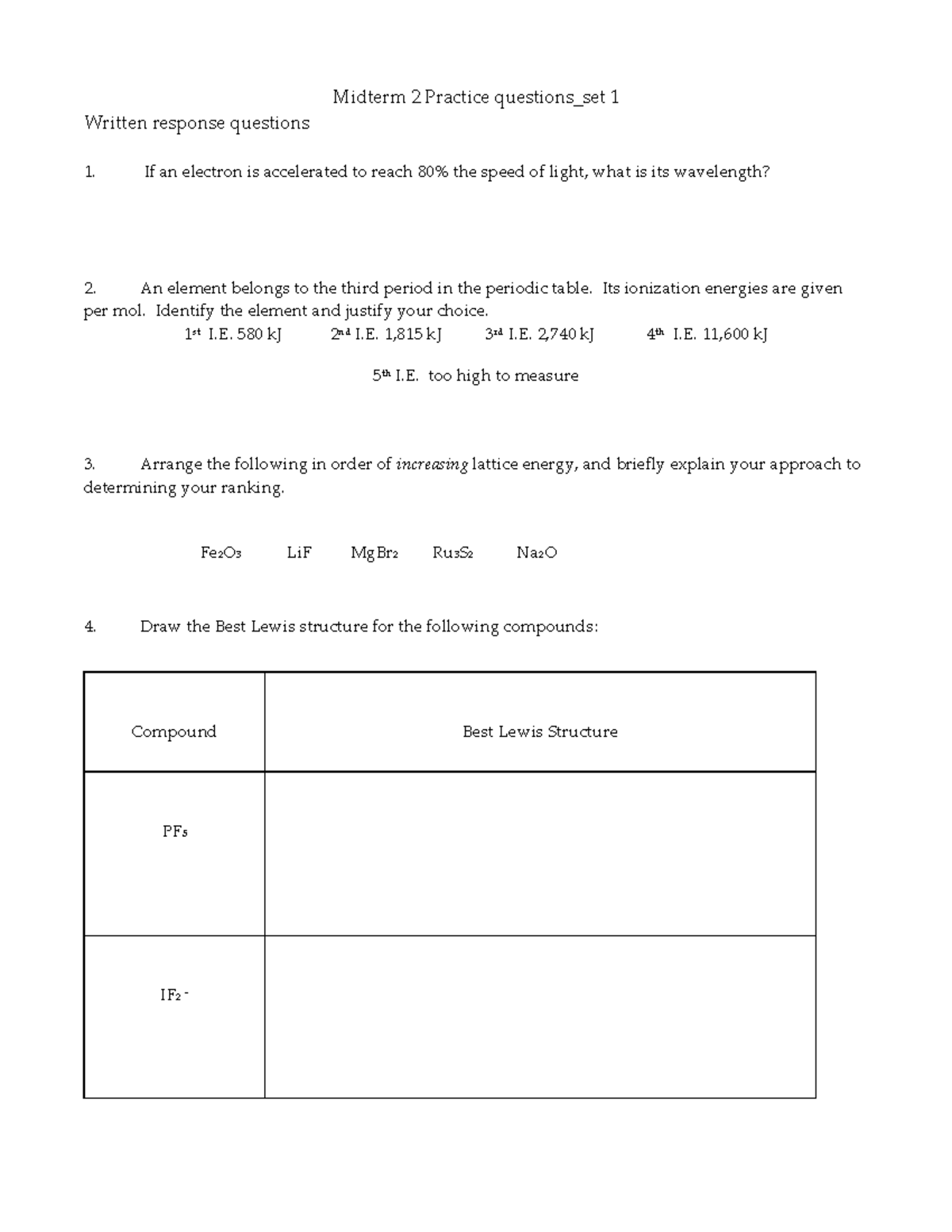 Midterm 2 practice questions set 1 F 2020 - Midterm 2 Practice questions_set 1 Written response ...
