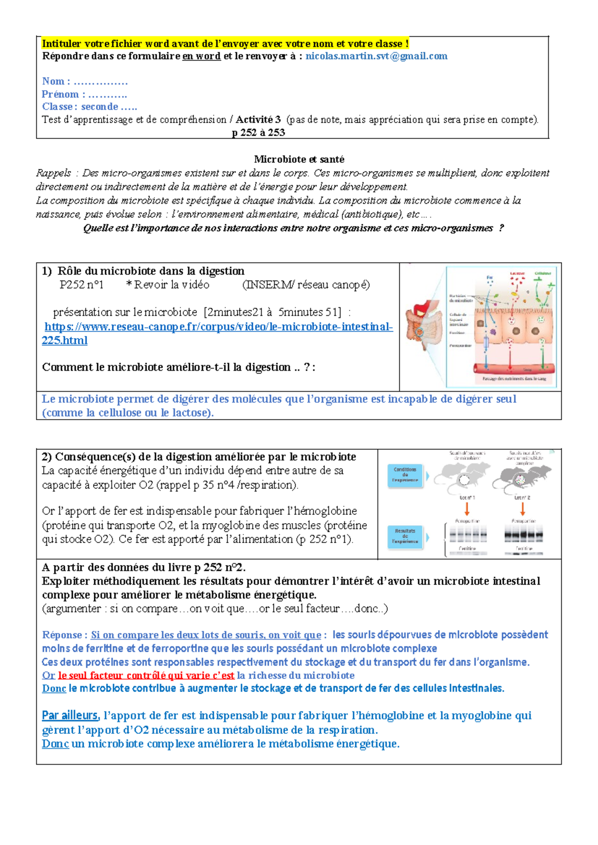 II test microbiote Activite 3 corrige type confinement 2020 - Intituler ...