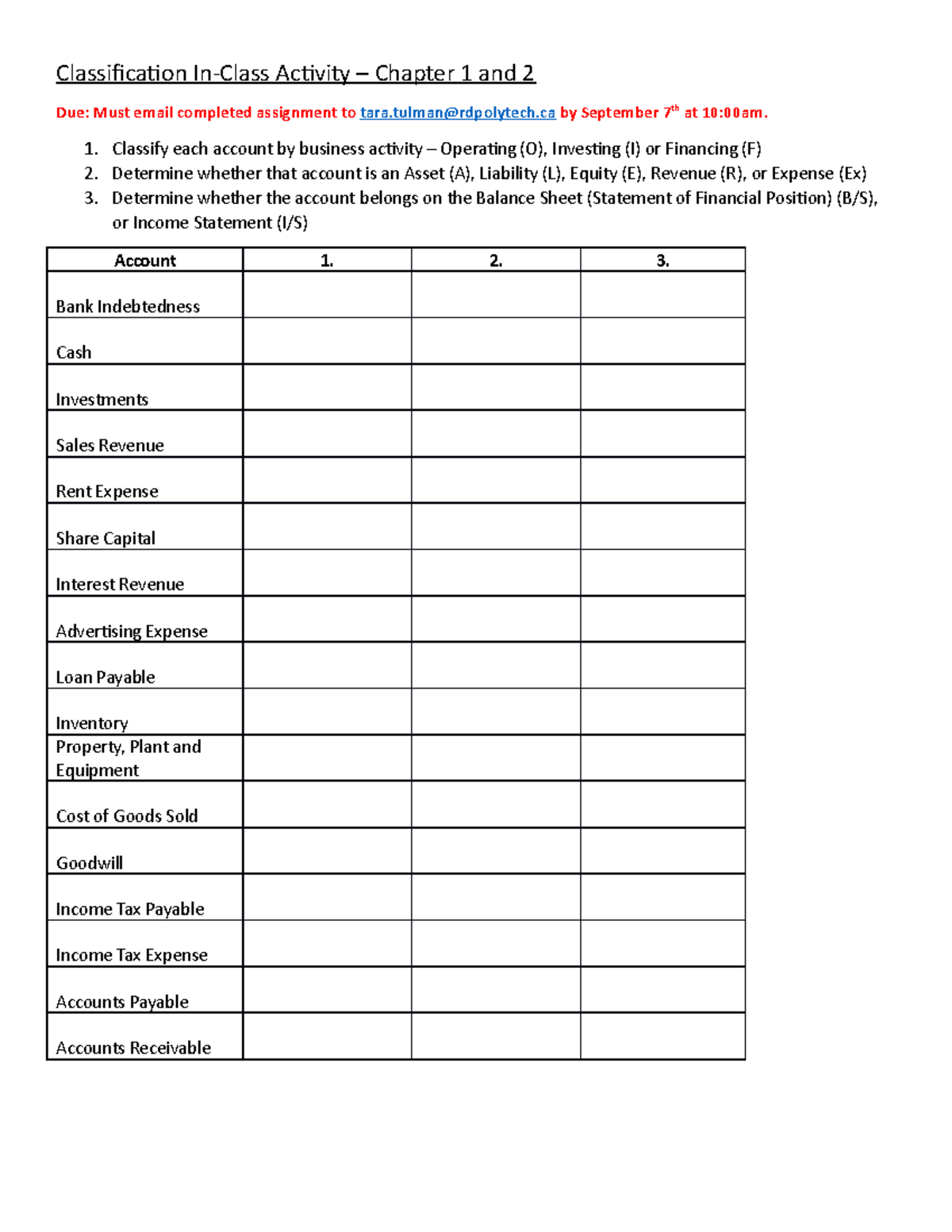 Day 1 Assignment Chapter 1&2 - Classification In-Class Activity ...