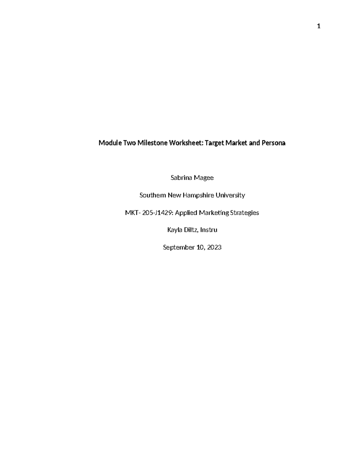 MKT205 Module Two Milestone - Module Two Milestone Worksheet: Target ...