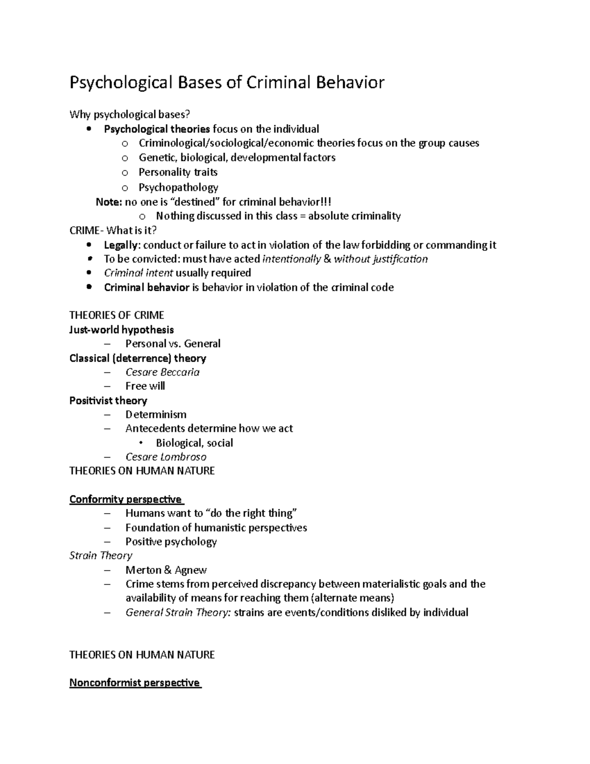 Psychological Bases of Criminal Behavior Chapter 1 - Psychological ...