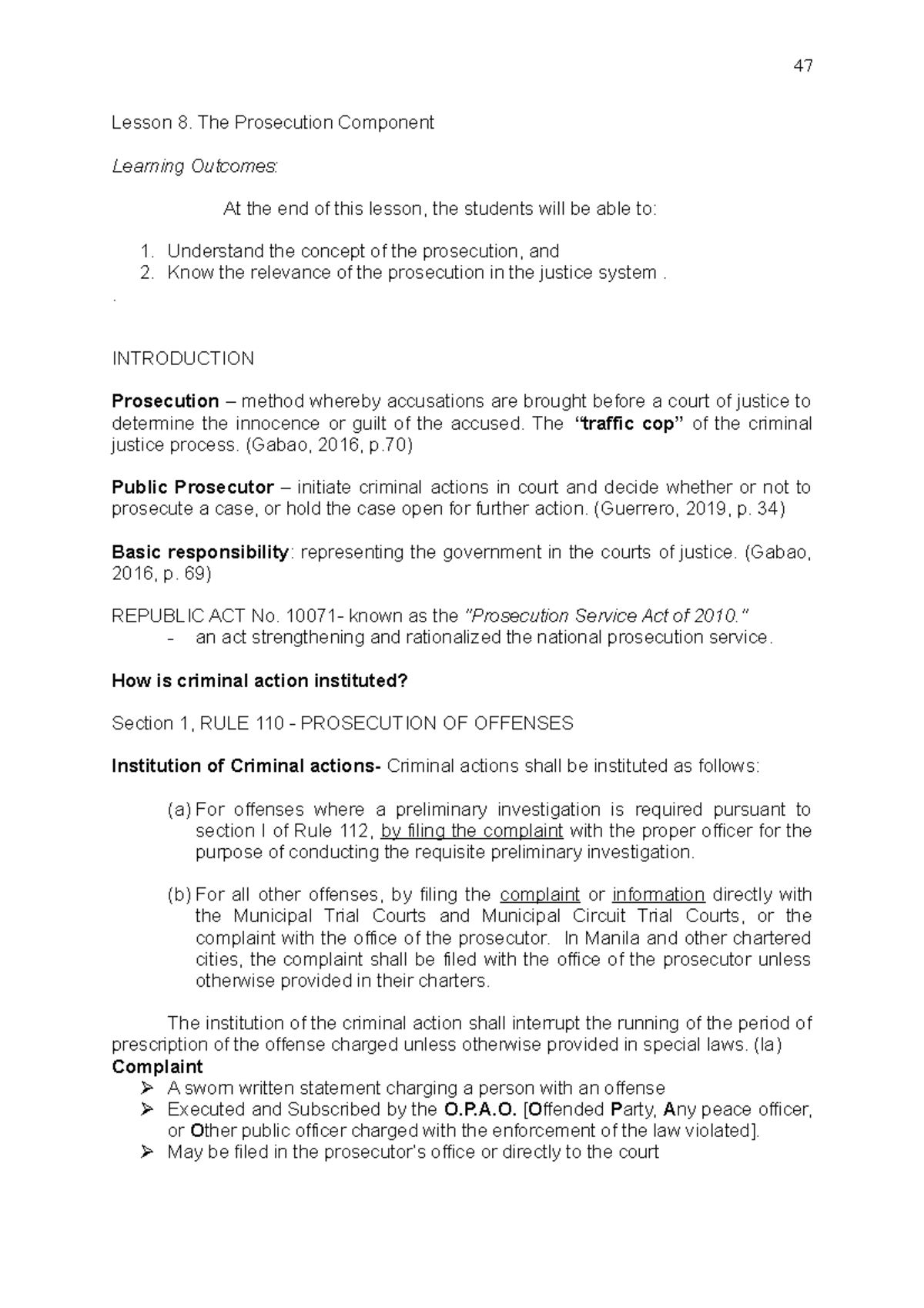 CJS-Lesson 8prosecution-component - Lesson 8. The Prosecution Component ...