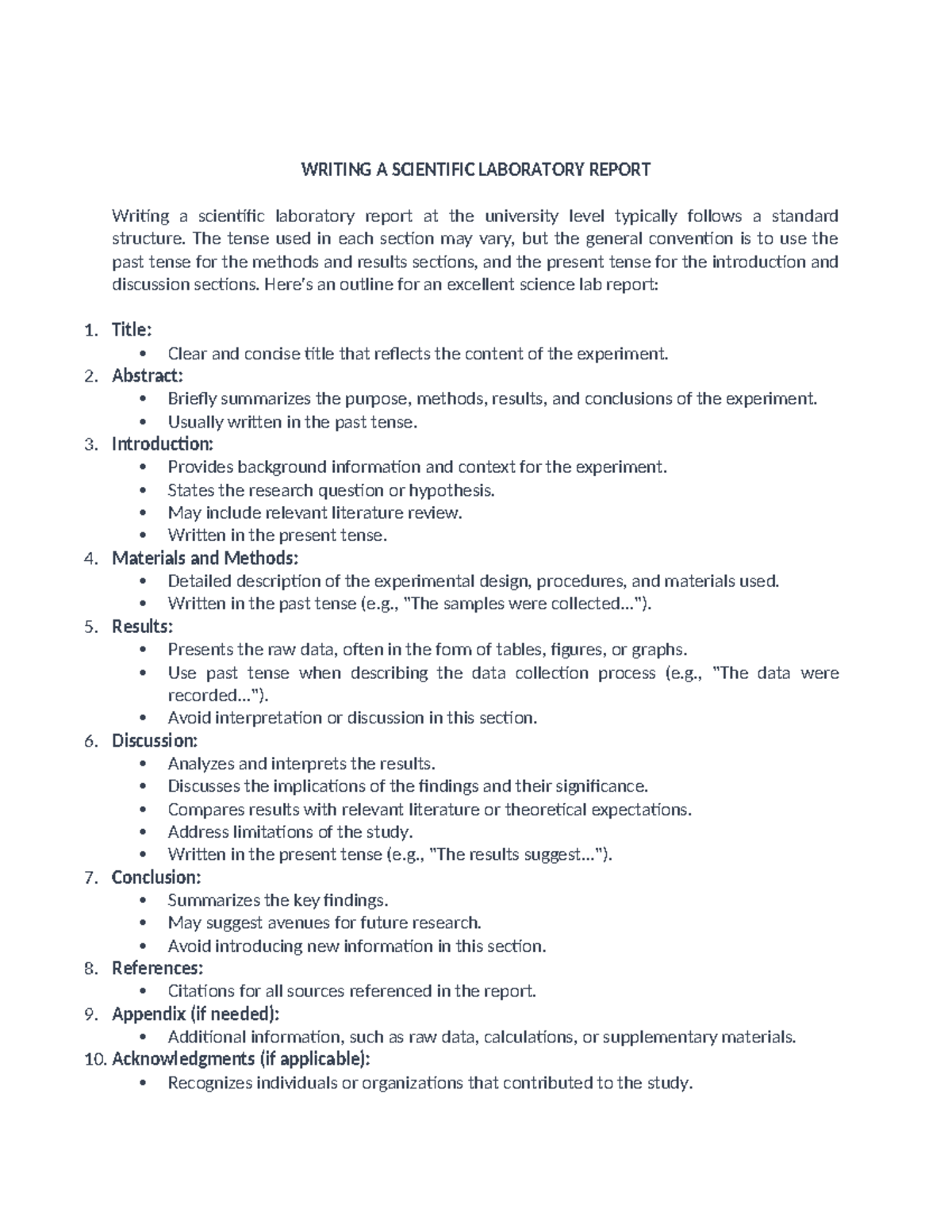 Writing A Scientific Laboratory Report - WRITING A SCIENTIFIC ...