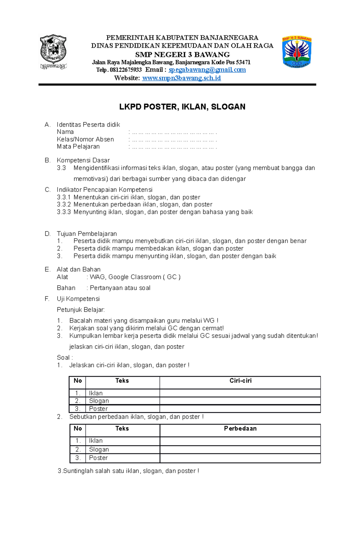 2. LKPD Poster Iklan Slogan - PEMERINTAH KABUPATEN BANJARNEGARA DINAS ...