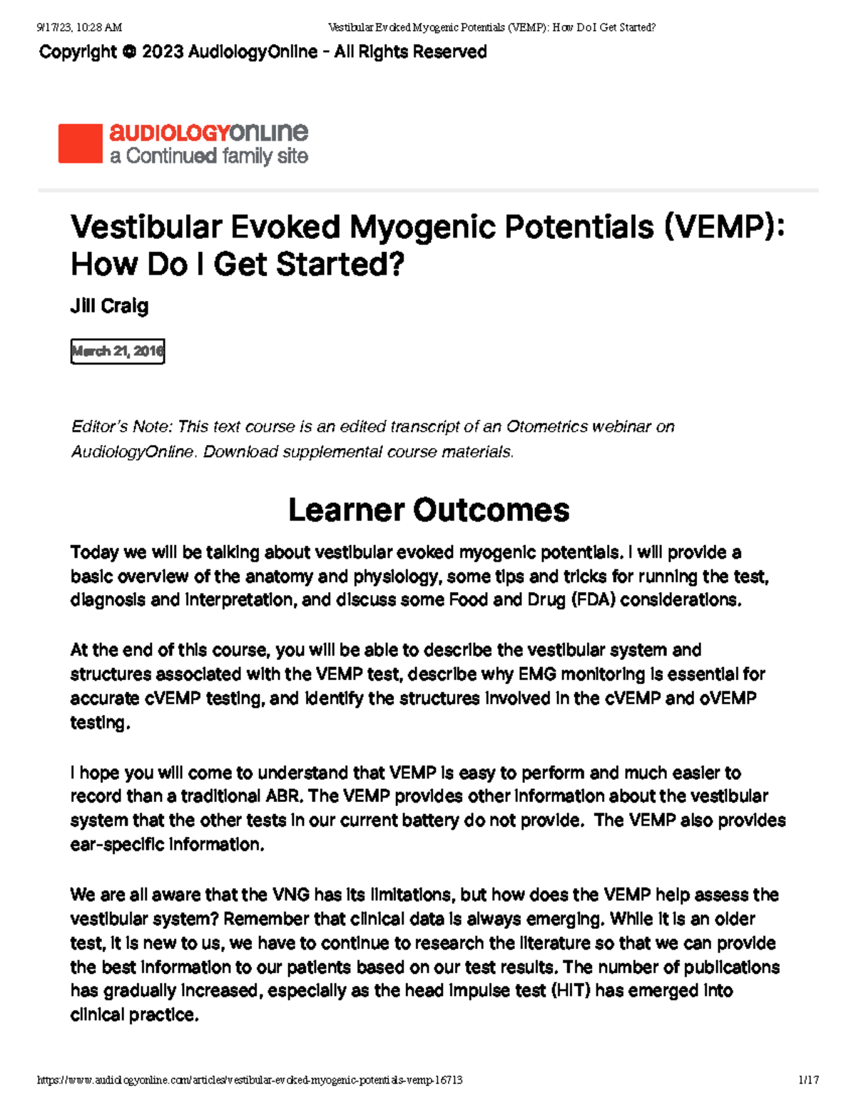 Vestibular Evoked Myogenic Potentials (VEMP) How Do I Get Started - Copyright © 2023 ...