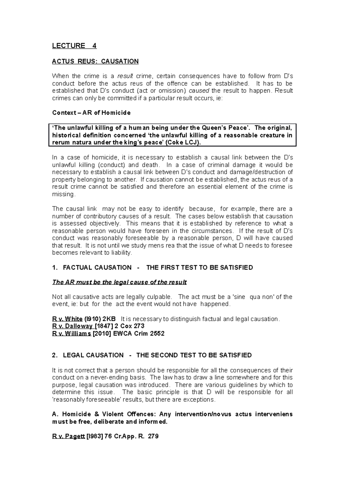 Lecture 4 Actus Reus Causation Lecture 4 Actus Reus Causation When The Crime Is A Result