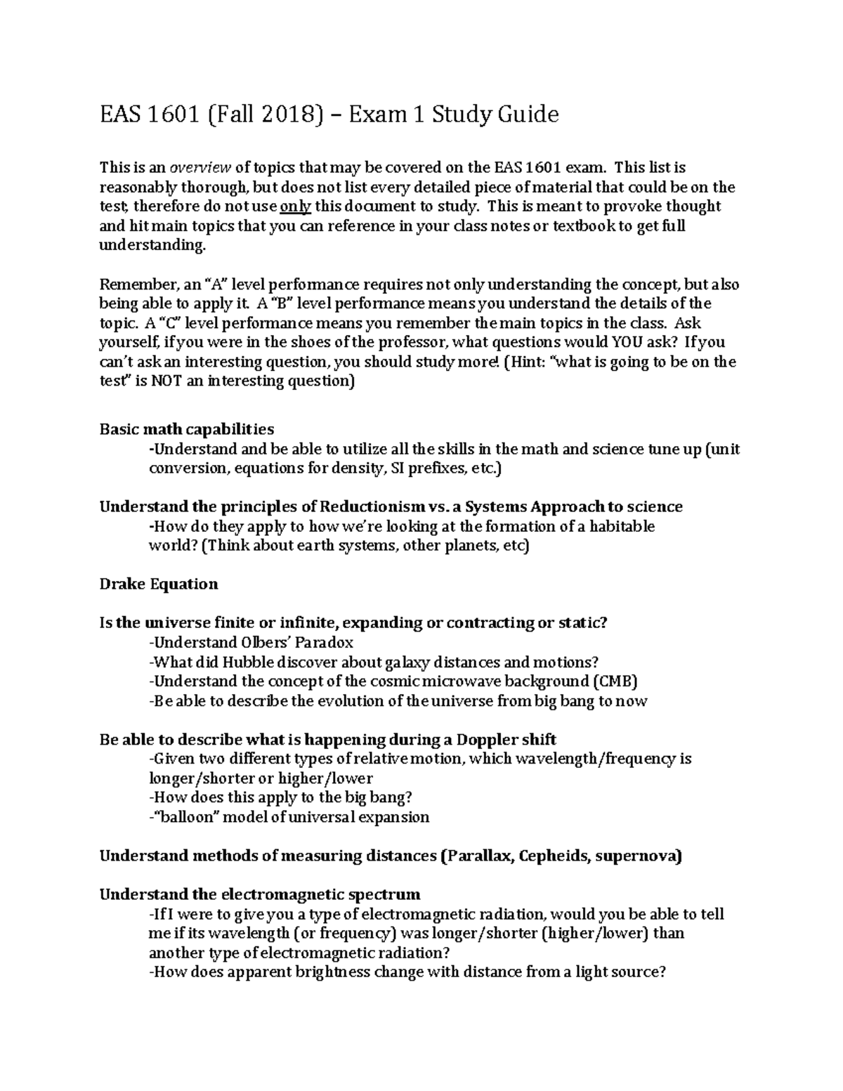 EAS1601 Exam1 Study Guide - EAS 1601 (Fall 2018) – Exam 1 Study Guide ...