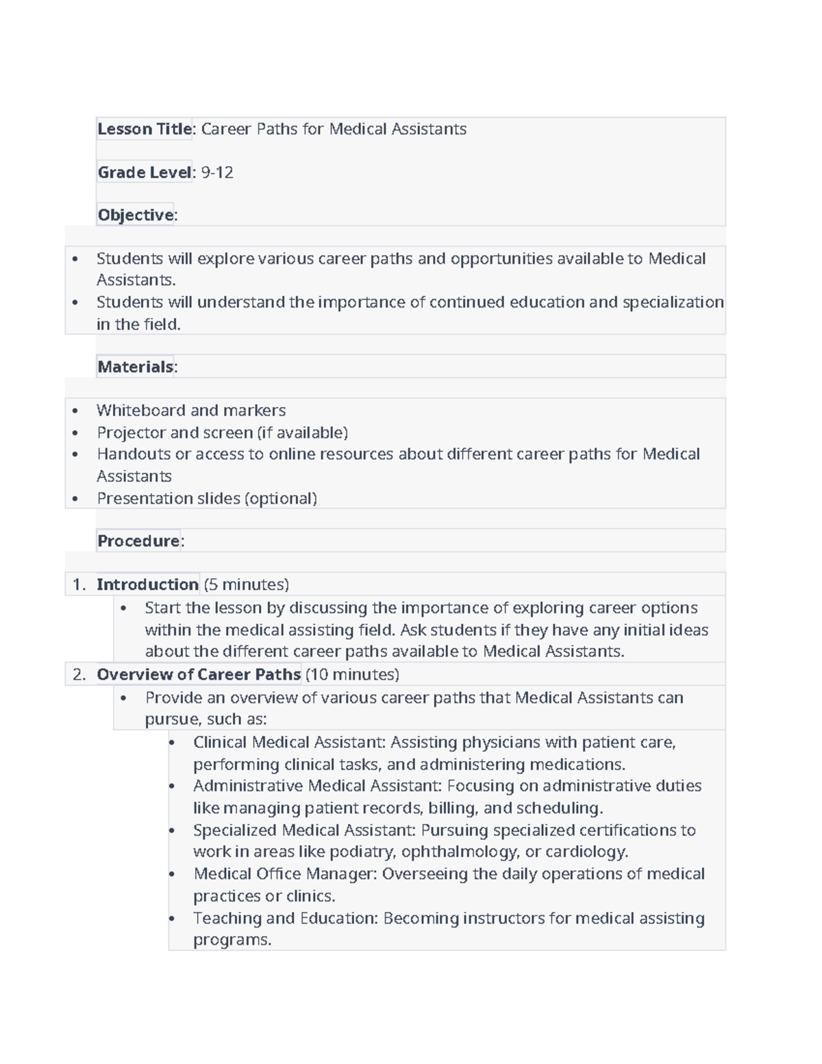 Career Paths for MAs - Lesson Title: Career Paths for Medical ...