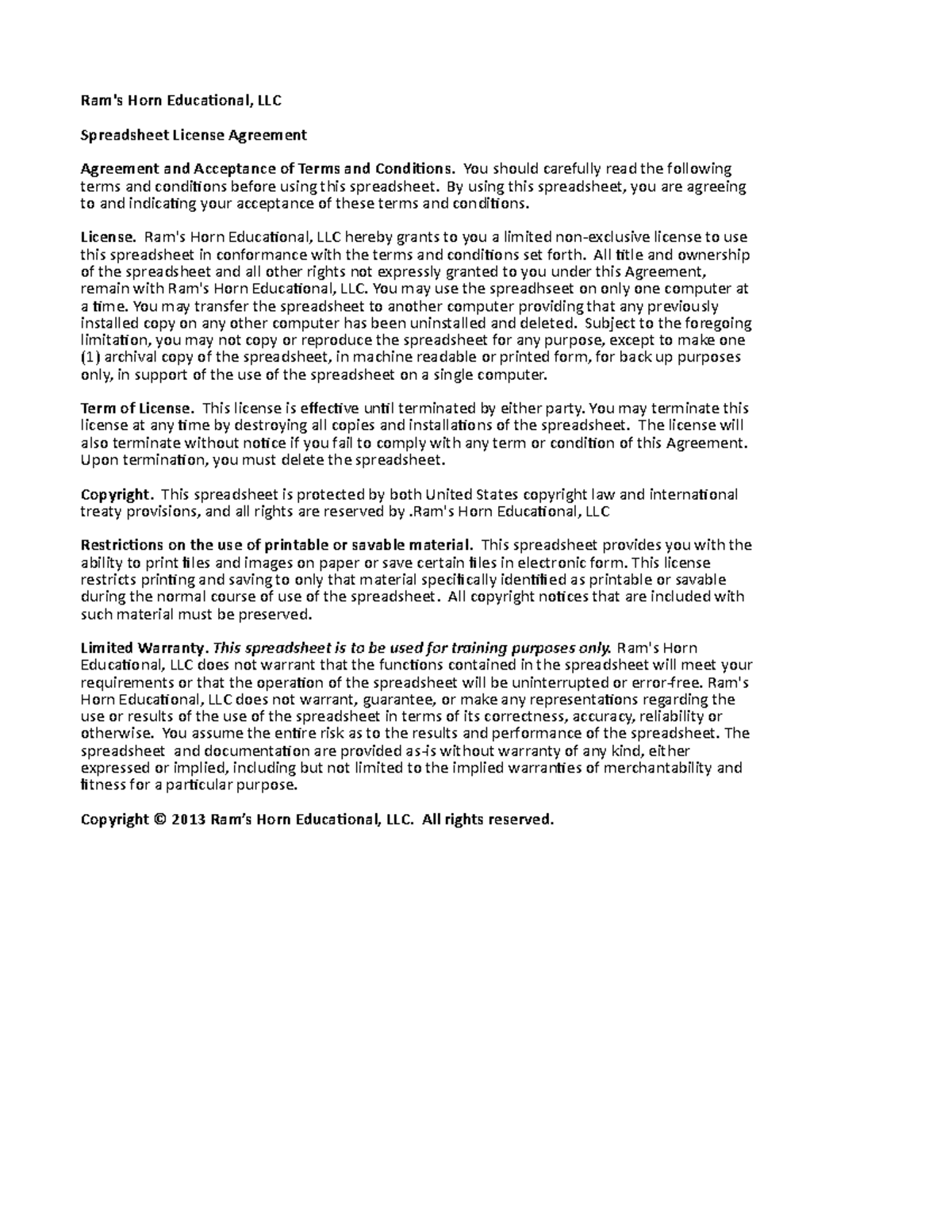 Falling Head test - Ram's Horn Educational, LLC Spreadsheet License ...