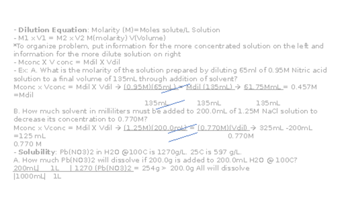 Chem notecard - Need for chem exam - Dilution Equation: Molarity (M ...
