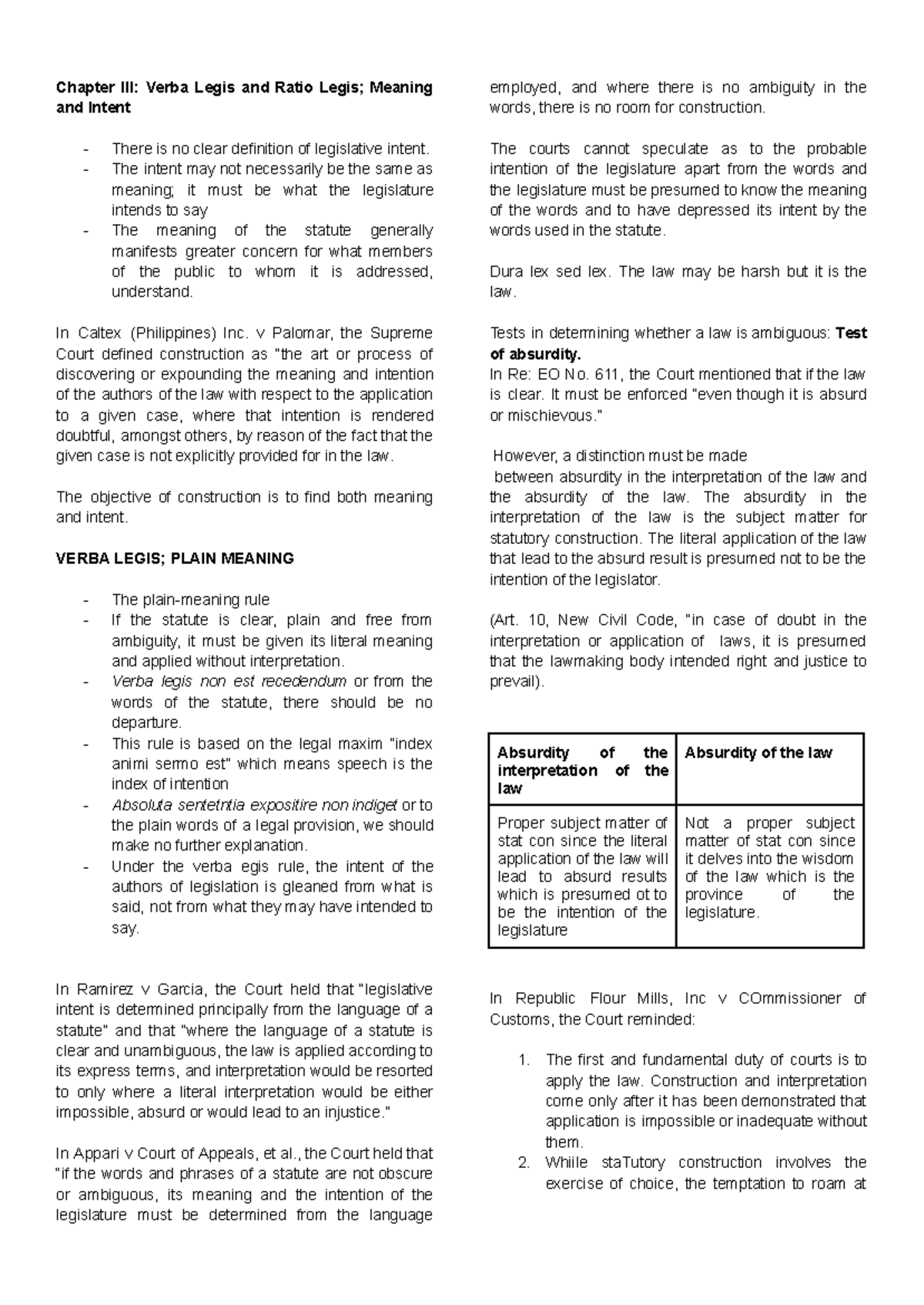 STAT CON - reviewer with cases - Chapter III: Verba Legis and Ratio ...