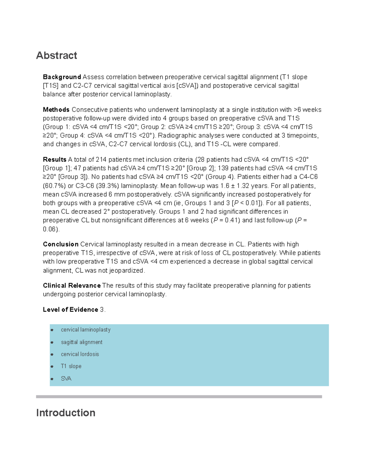 Abstract 2 - spinal surgery articles - Abstract Background Assess ...