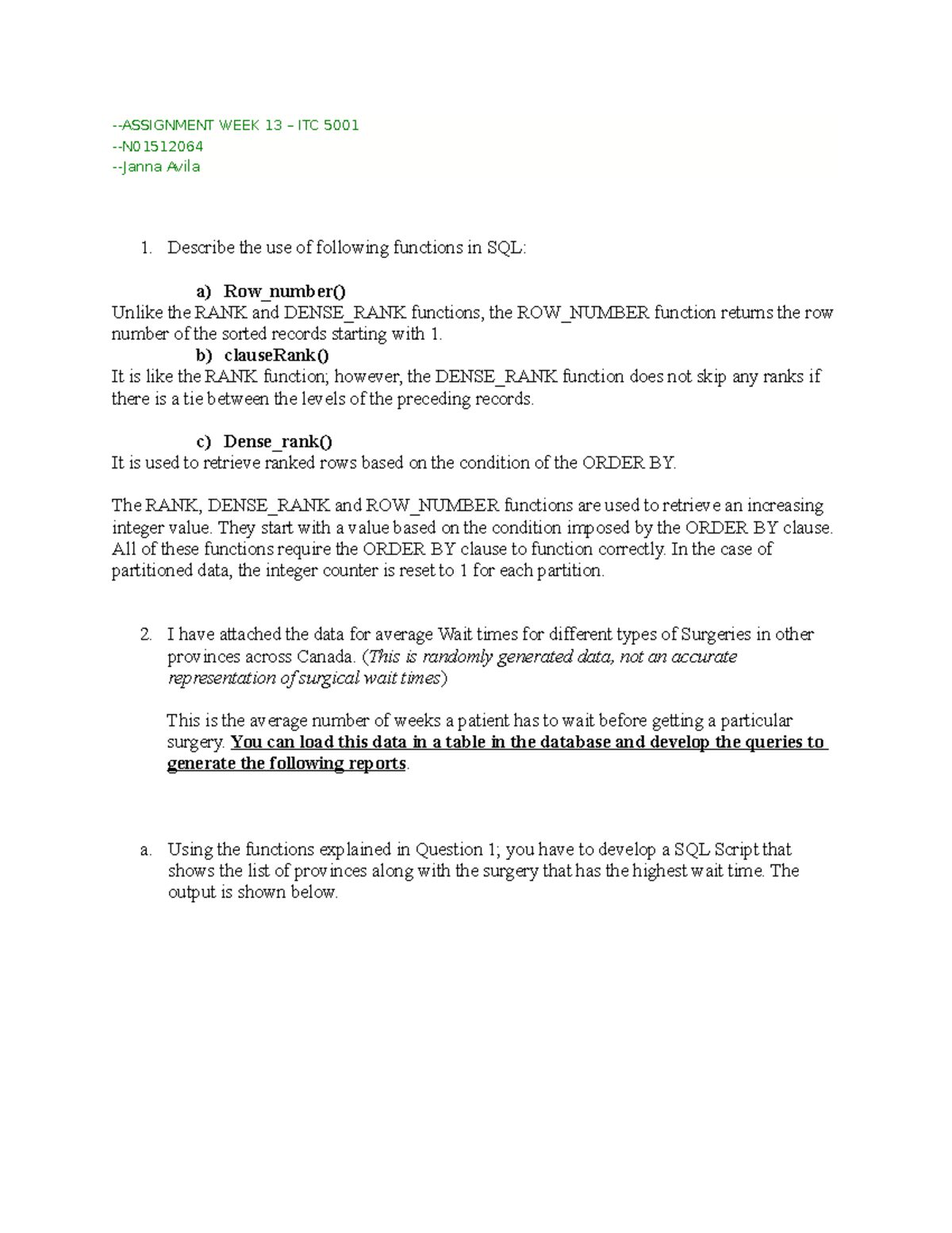 Assignment 13 SQL - Janna Avila -ASSIGNMENT WEEK 13 – ITC 5001 -N ...