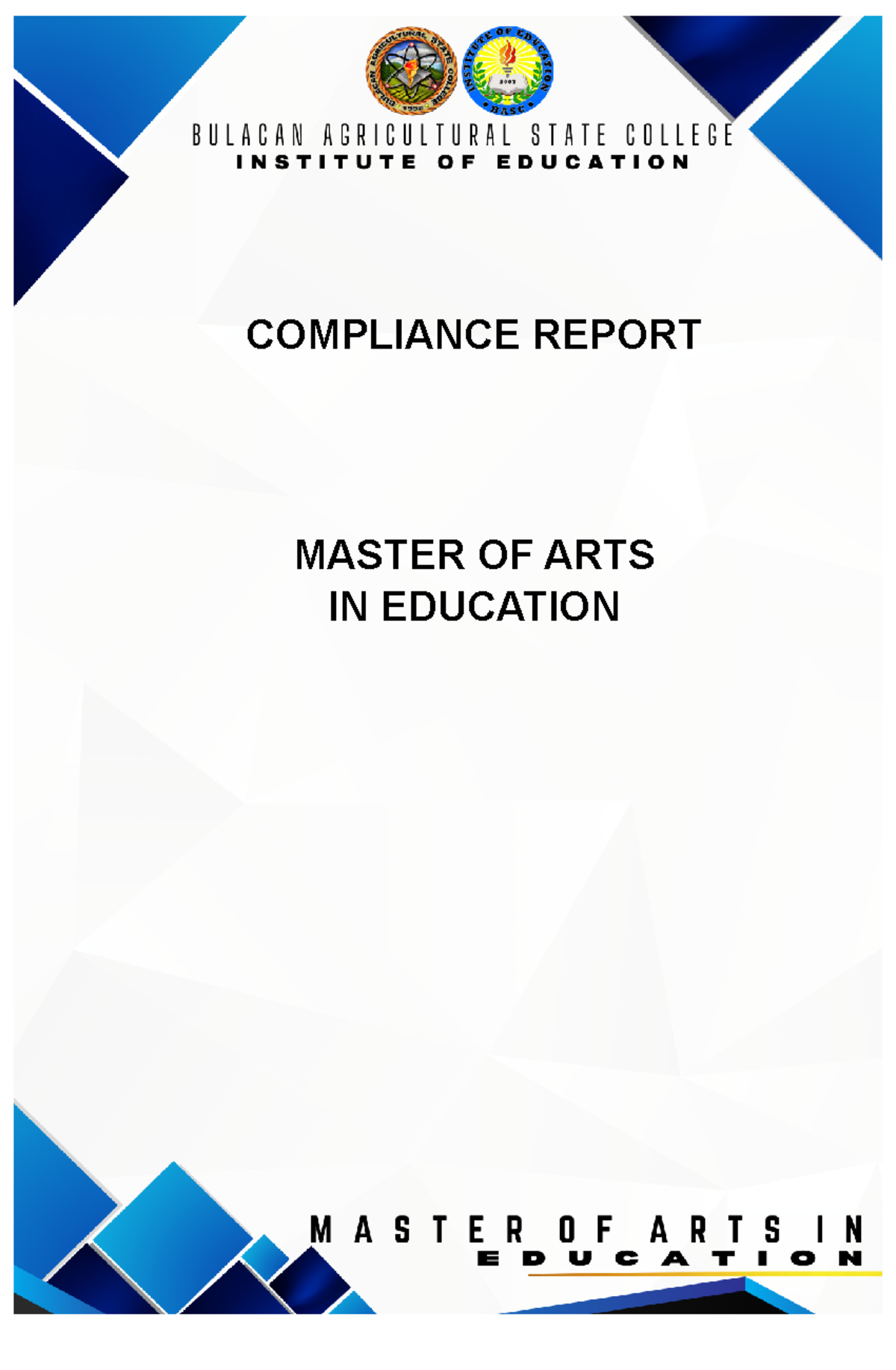 Cover Page COmpliance - none - COMPLIANCE REPORT MASTER OF ARTS IN ...