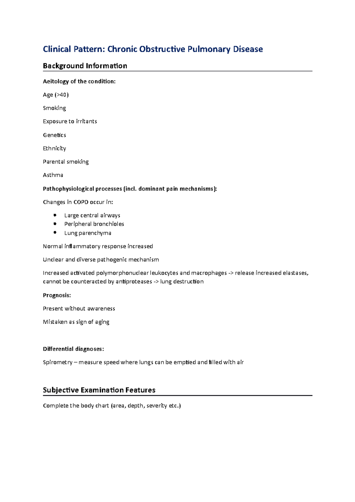 Clinical Pattern Template - COPD - Clinical Pattern: Chronic ...