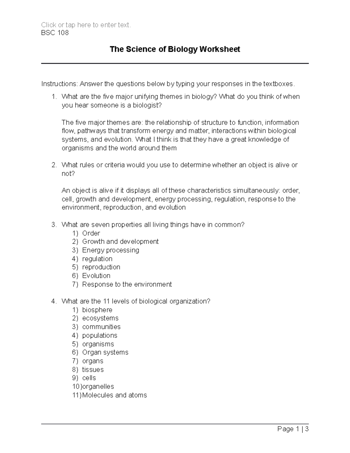 The science of biology worksheet bsc 108 - Click or tap here to enter ...