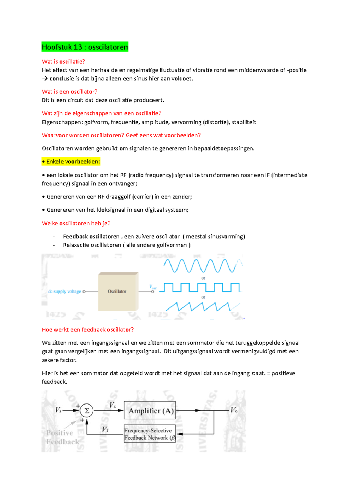 H13-oscilatoren analoge schakelingen - Hoofstuk 13 : osscilatoren Wat ...