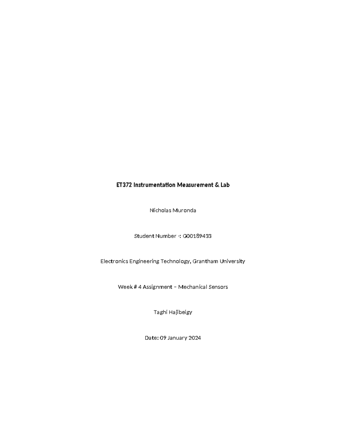 ET372 Instrumentation Measurement Lab Assignment Week 3 Nicholas Muronda - ET372 Instrumentation ...