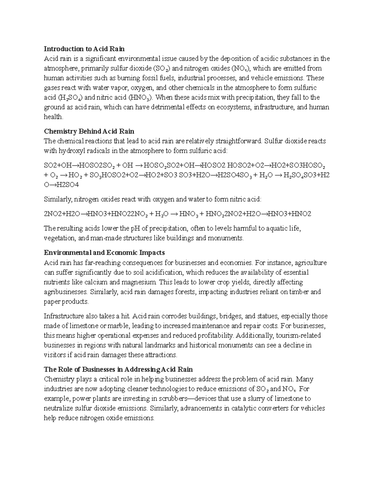 Acid Rain Notes - Introduction to Acid Rain Acid rain is a significant ...