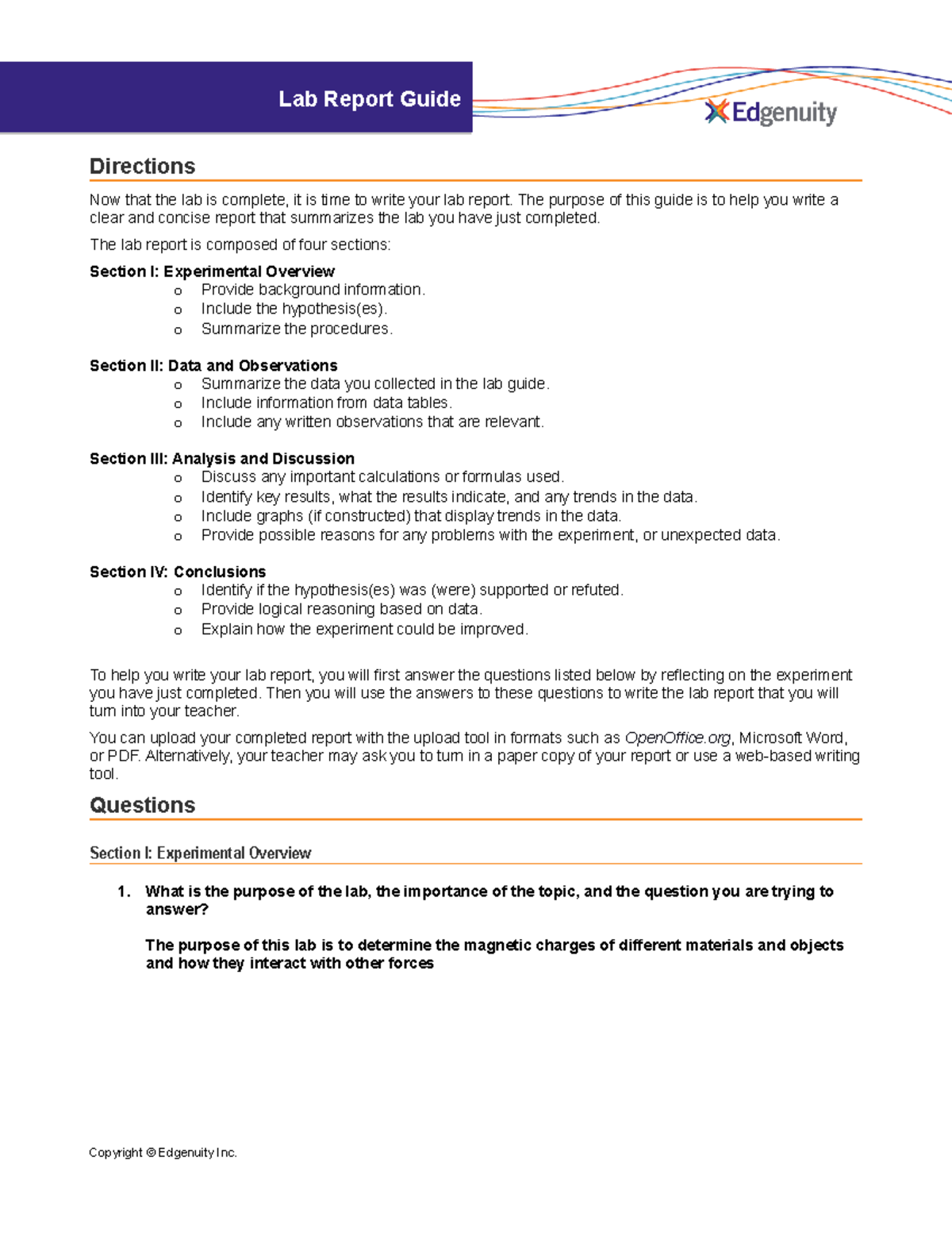 Lab Report Guide (1) - Directions Now that the lab is complete, it is ...