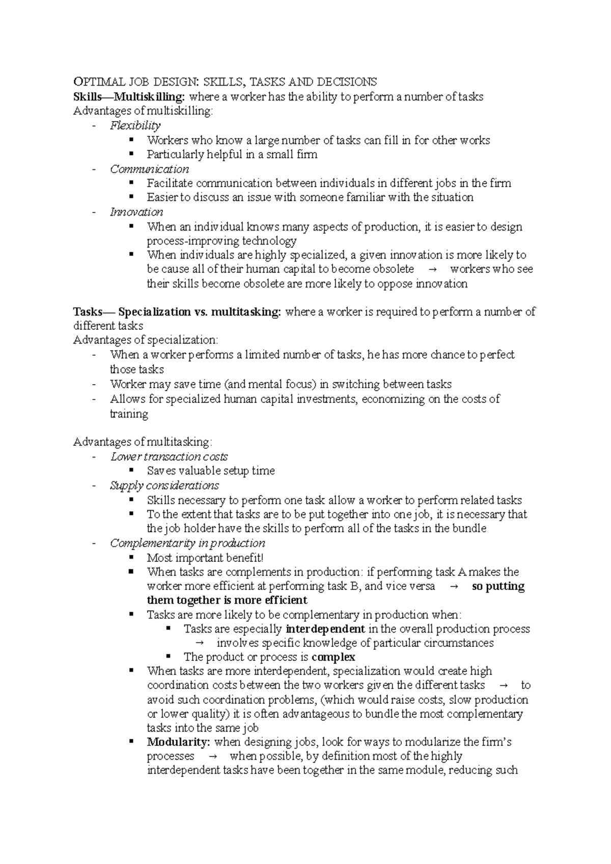 Optimal JOB Design - Lecture notes Second semester - OPTIMAL JOB DESIGN ...