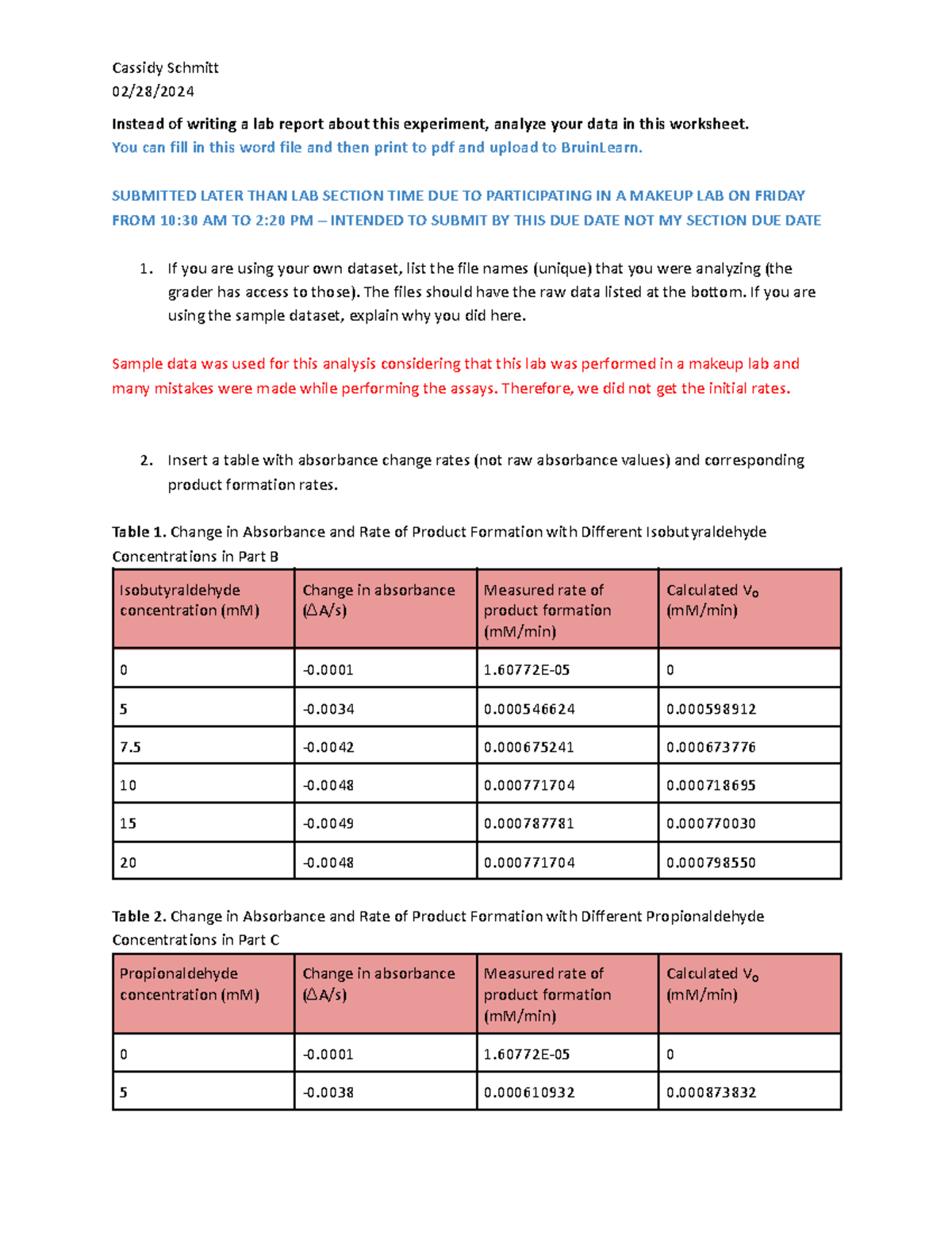 Lab 6 Worksheet - for Chem 153L Lab 6 data analysis - 02/28/ Instead of writing a lab report ...
