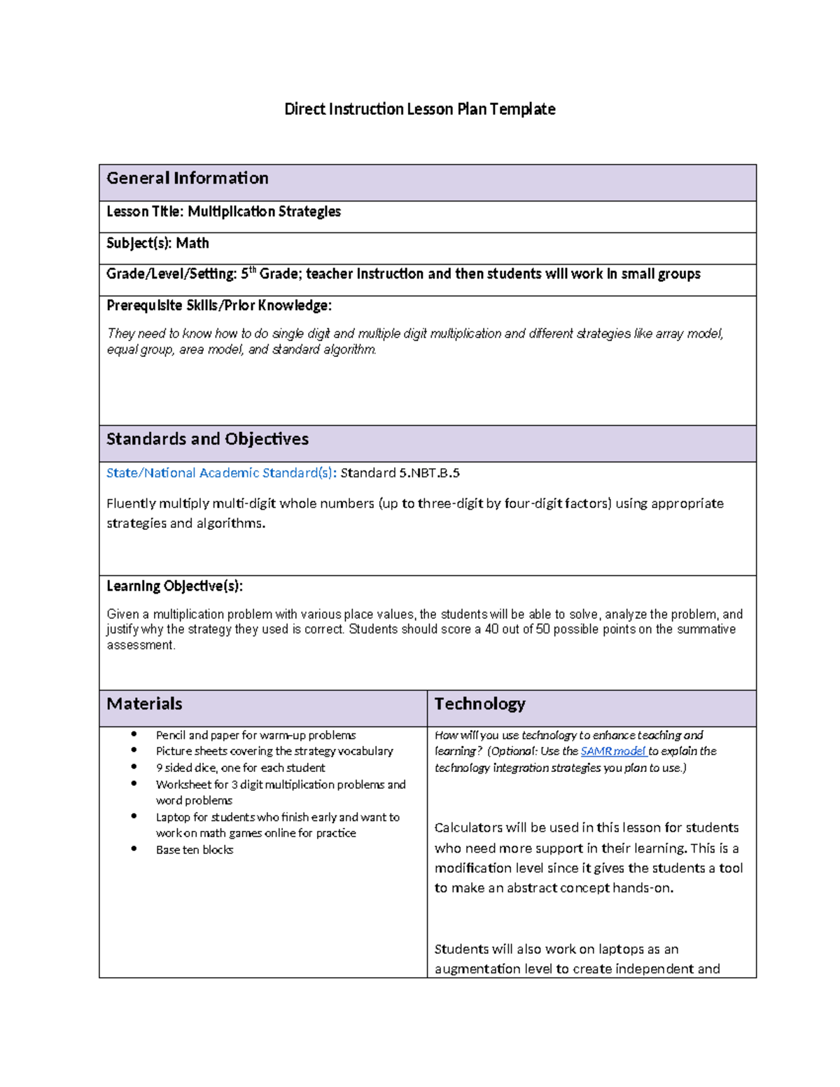 Task 1 - Passed first attempt - Direct Instruction Lesson Plan Template ...