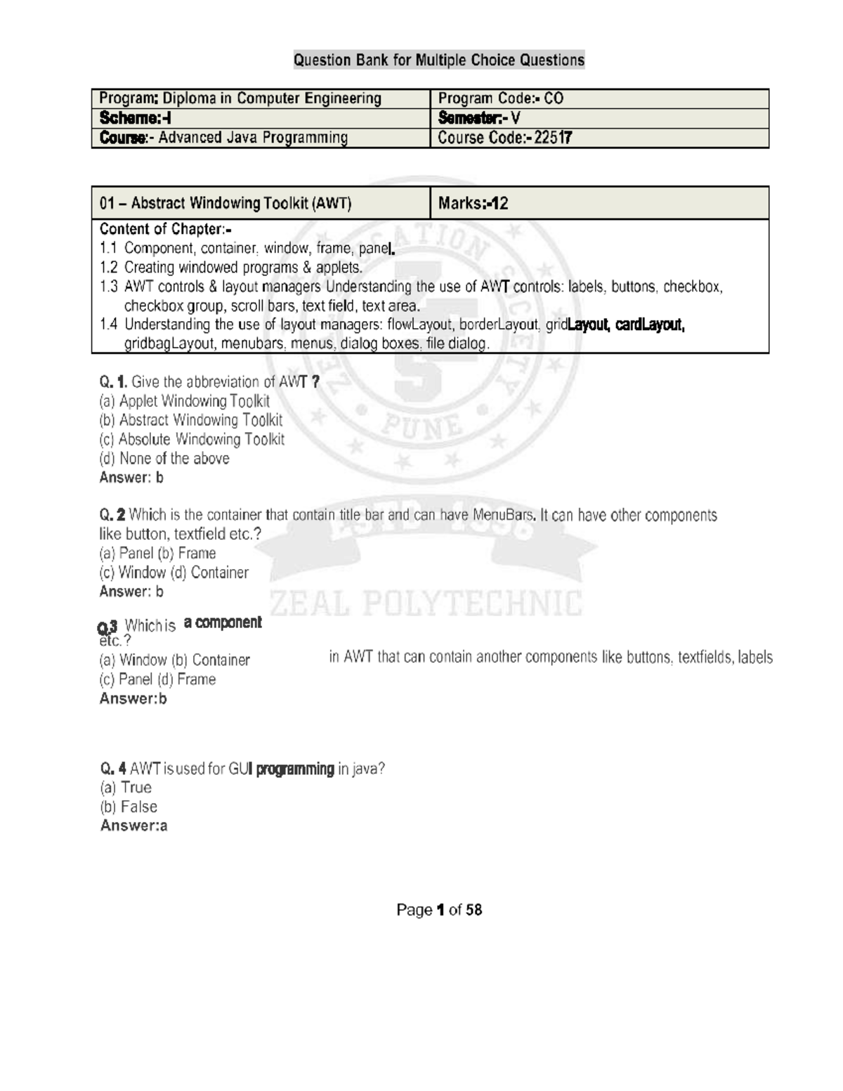 22517 AJP MCQ Bank - MCQ - Question Bank for Multiple Choice Questions ...