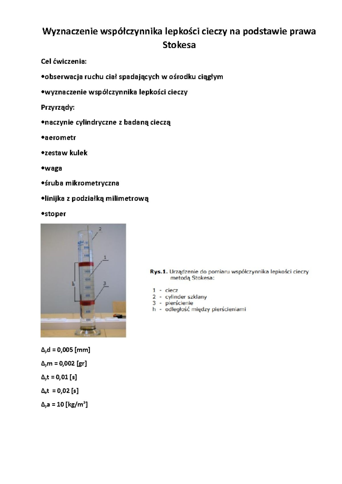SPR8 - SPR8 - Wyznaczenie współczynnika lepkości cieczy na podstawie ...
