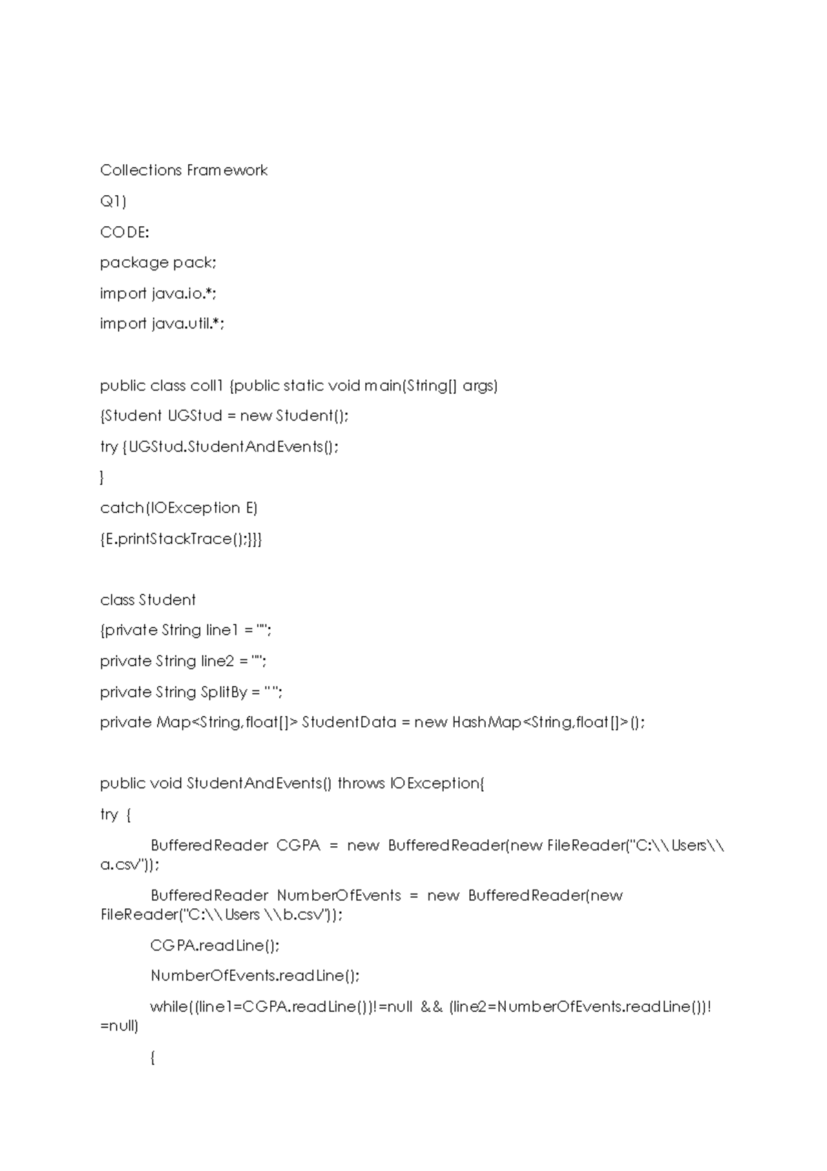 Java Collections Framework Muskaan 19bce Collections Framework Q1 Code Package Pack Import