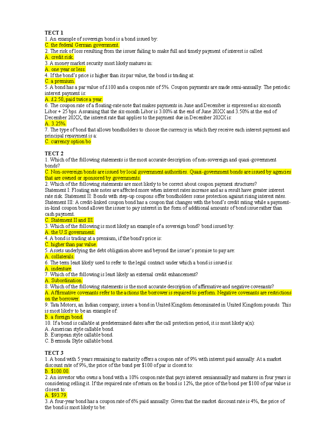 Fixed income instruments mid 1 - ТЕСТ 1 An example of sovereign bond is ...
