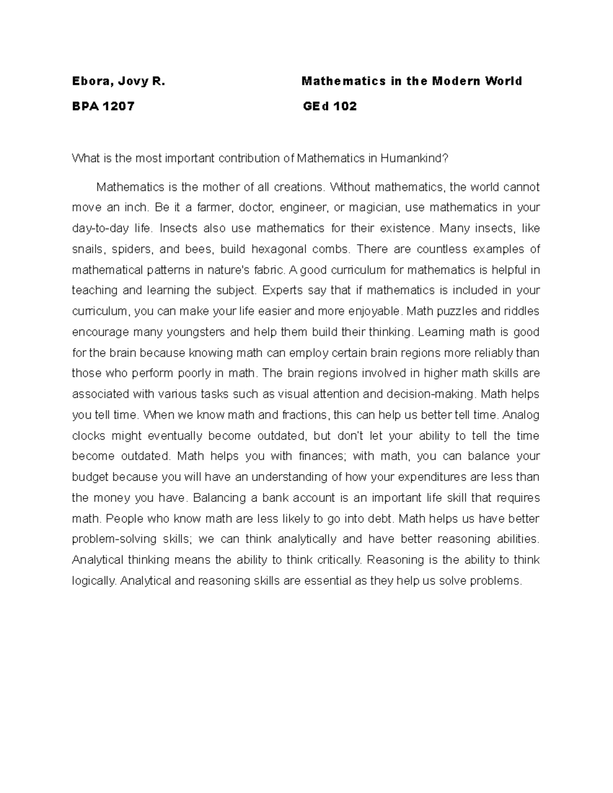 Jovy's Files - research - Ebora, Jovy R. Mathematics in the Modern ...