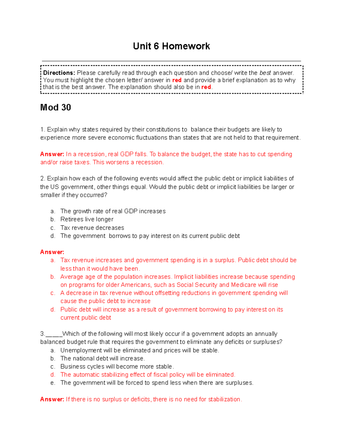 AK HW Unit 6 - This is a perfect review for unit 6 of AP ECON. - Unit 6 ...