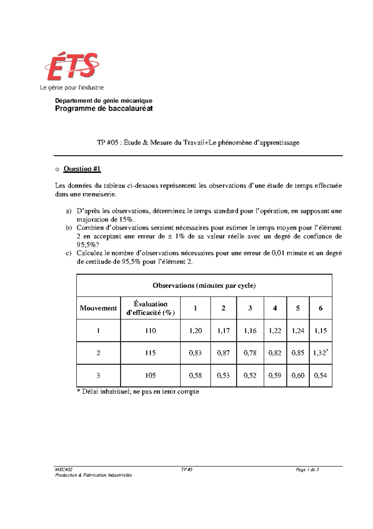 TP5-corrigé-Mec402 - NA A SIGNALET - MEC402 TP #5 Page 1 de 5 Département de génie mécanique ...