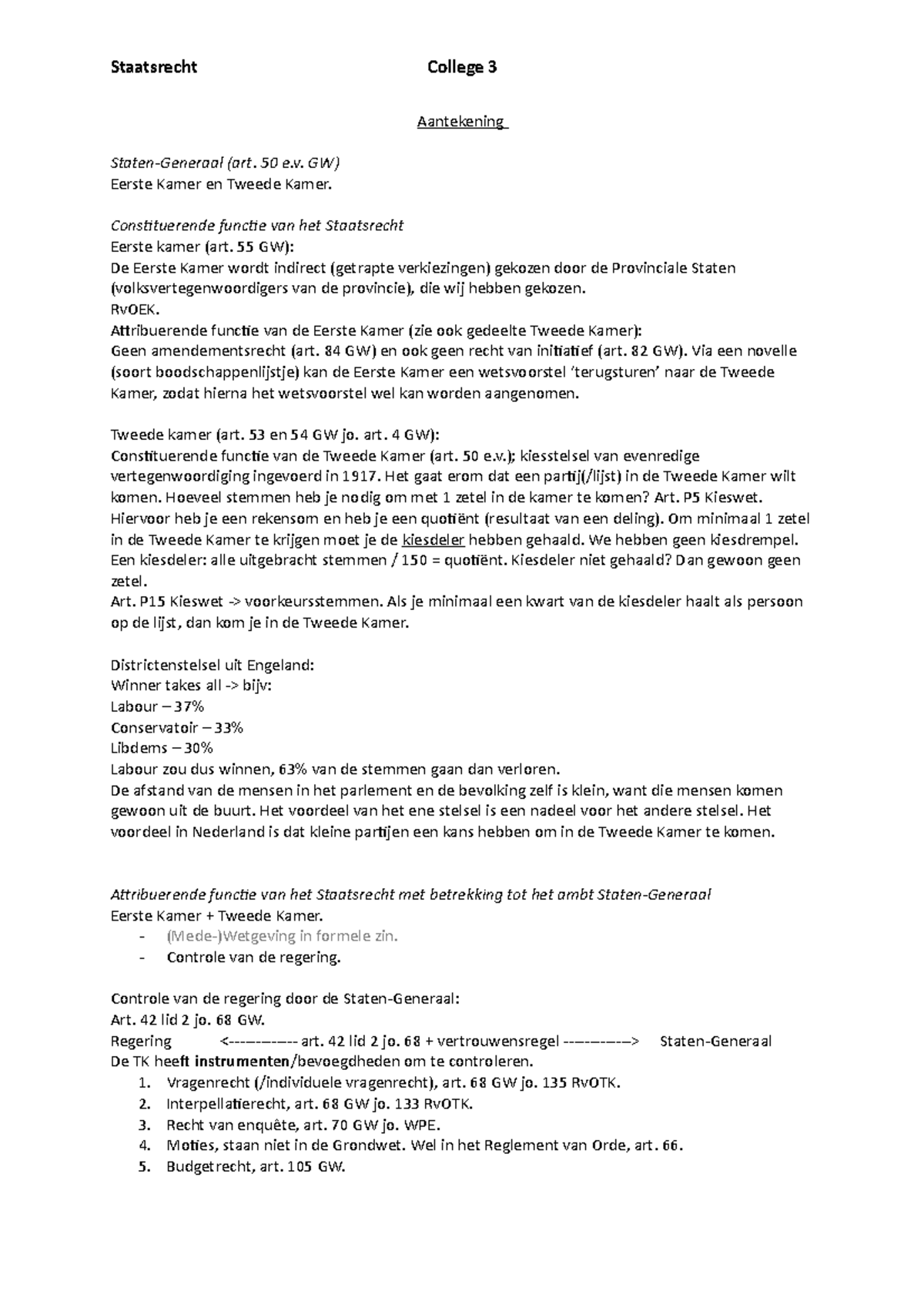 Staatsrecht College 3 18 19 20 Staatsrecht College 3 Aantekening