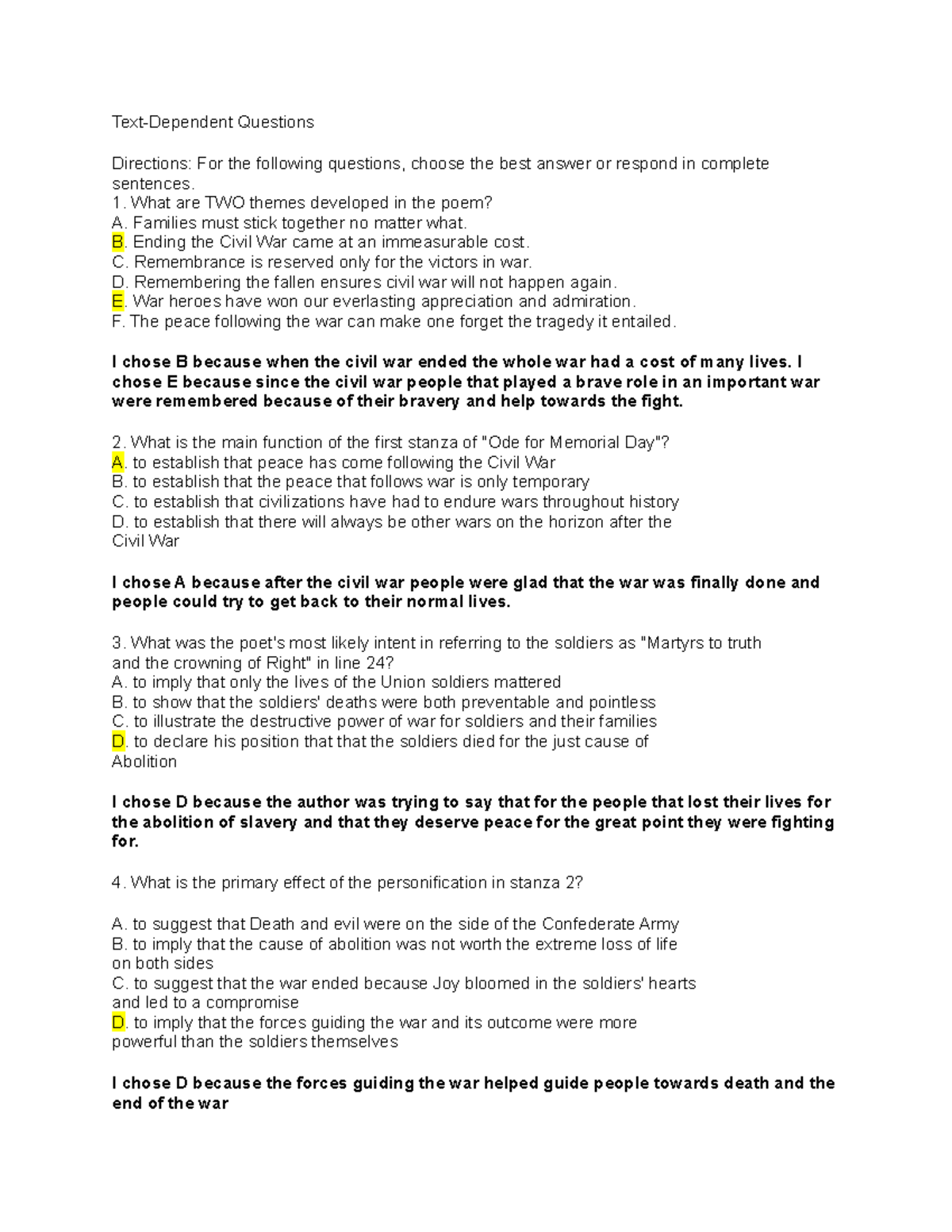 Cambridge - Text-Dependent Questions Directions: For the following ...
