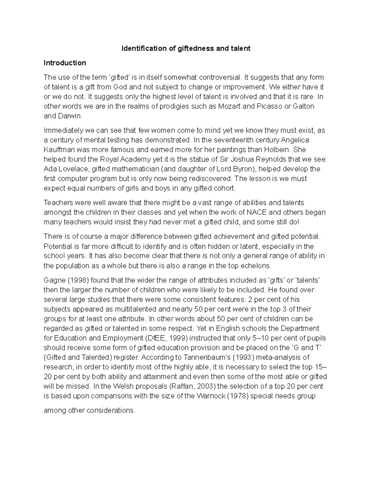 Identification of giftedness and talent - Identification of giftedness ...