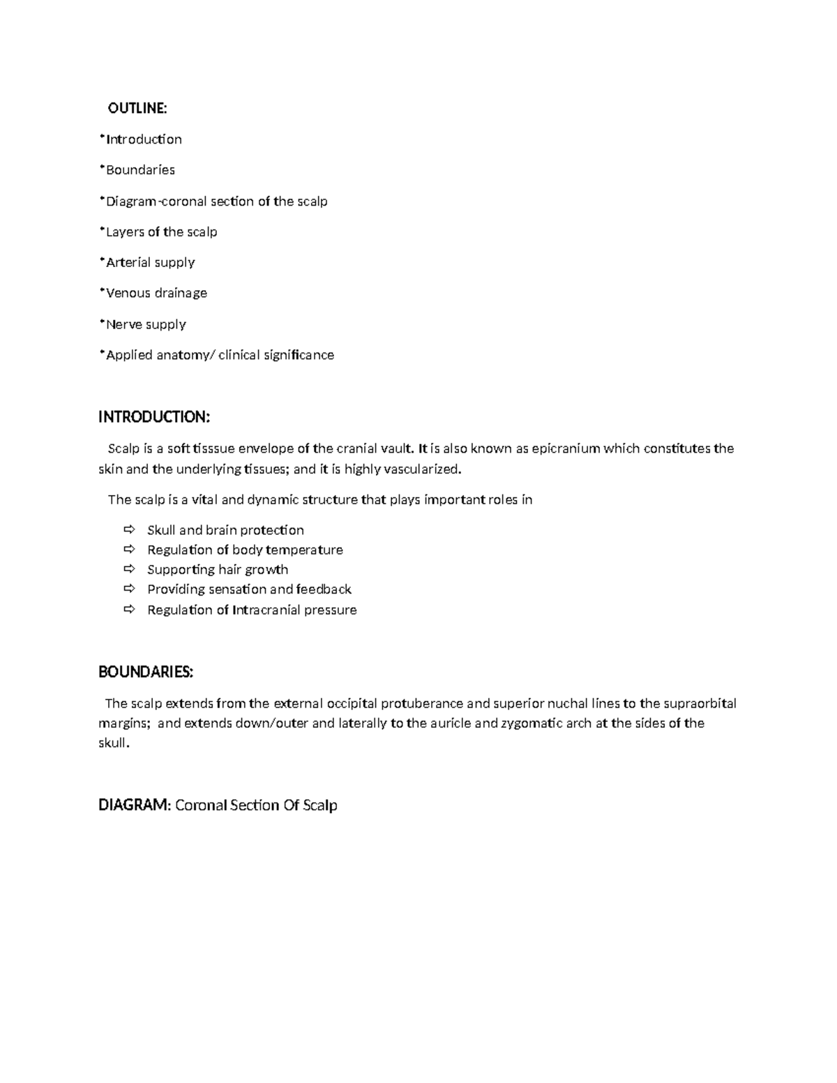 Anatomy OF THE Scalp - OUTLINE: *Introduction *Boundaries *Diagram ...