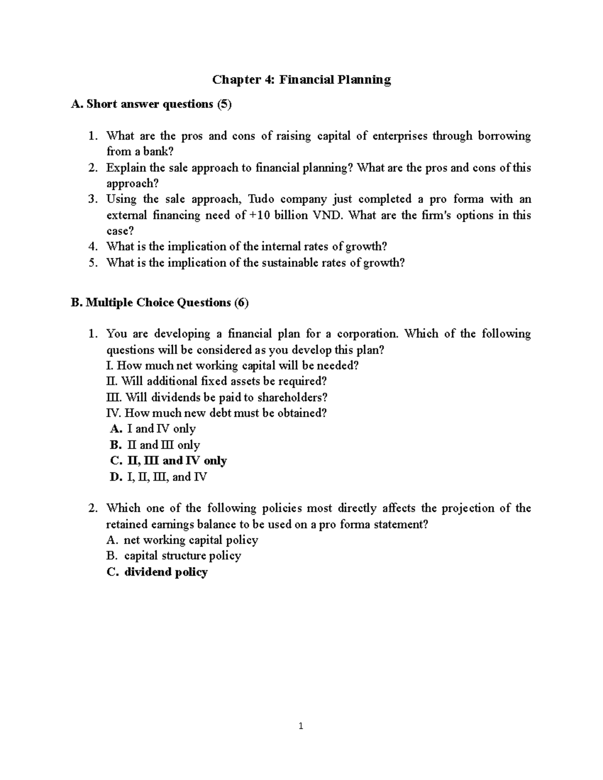 Chapter 4 Financial Planning Student - Chapter 4: Financial Planning A ...