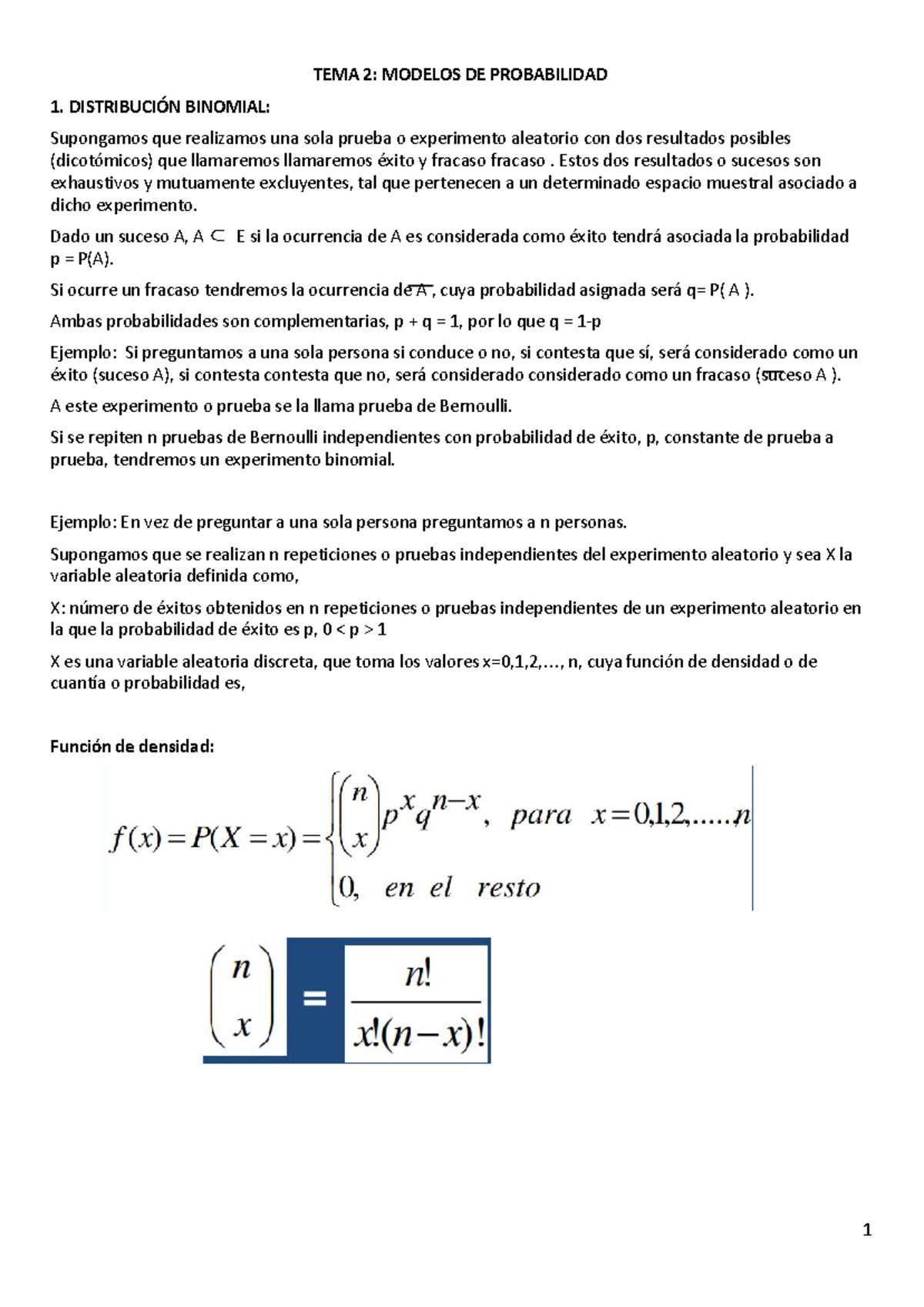 TEMA 2 Estadistica - Apuntes 2 - TEMA 2: MODELOS DE PROBABILIDAD 1 ...