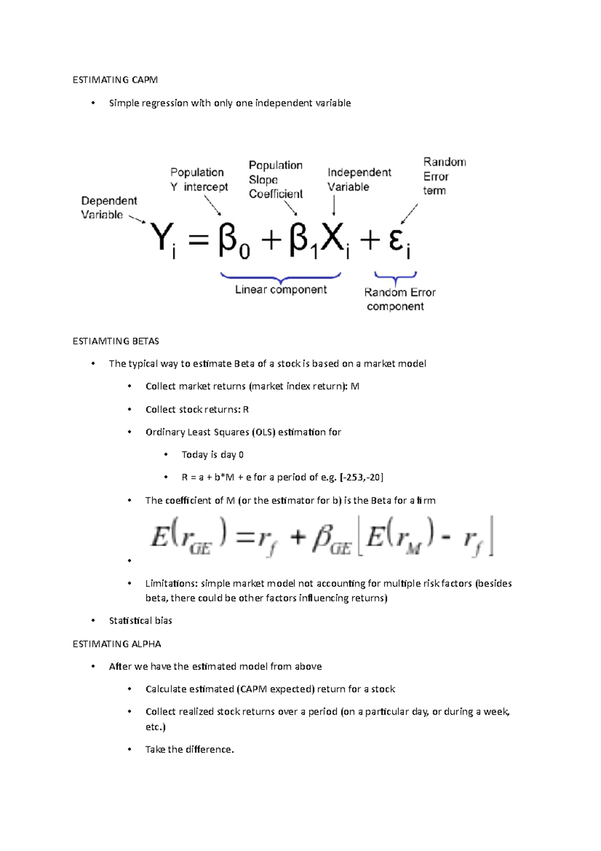 Chapter 9 P4 - CAPM models - ESTIMATING CAPM Simple regression with only one independent ...
