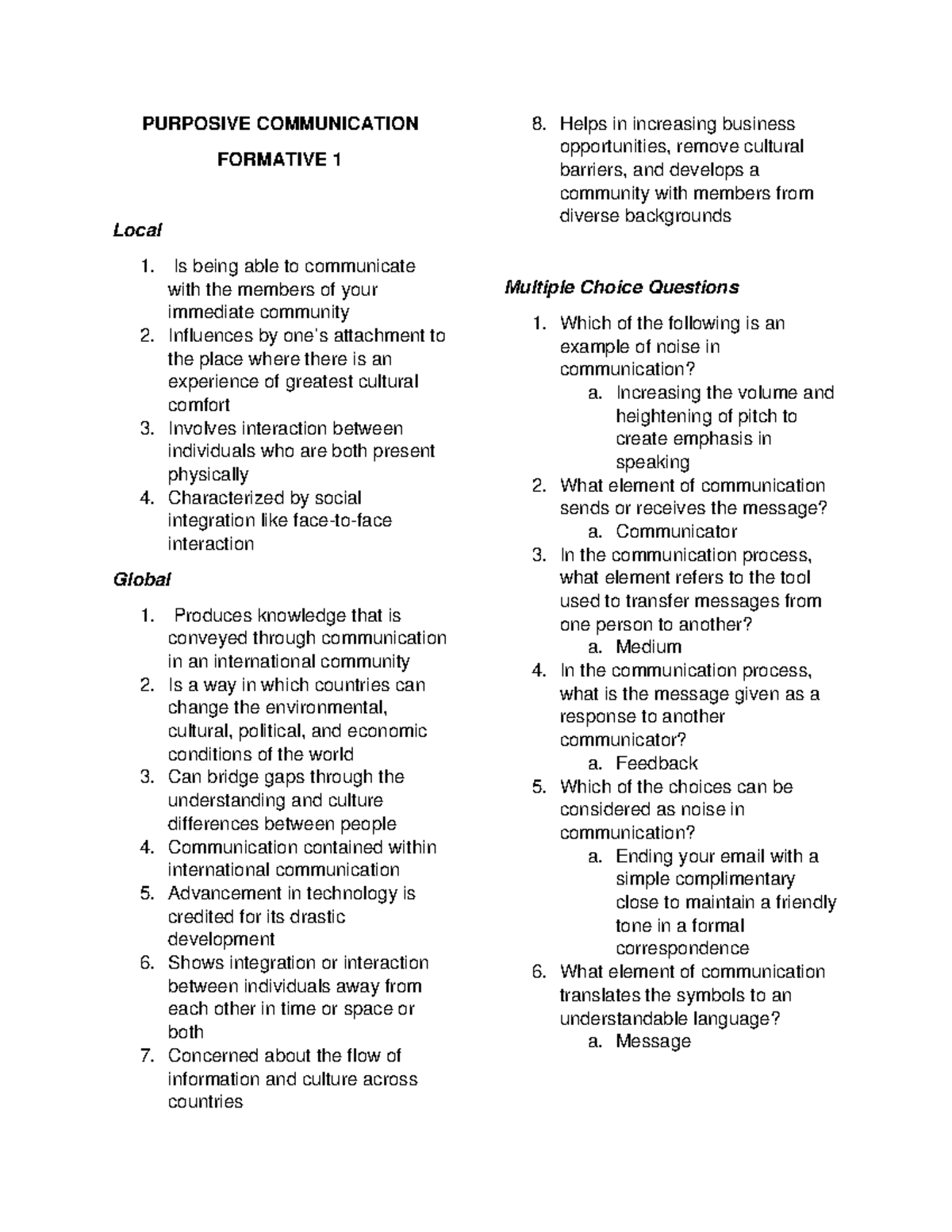 Purposive Communication-Formative 1 - PURPOSIVE COMMUNICATION FORMATIVE ...